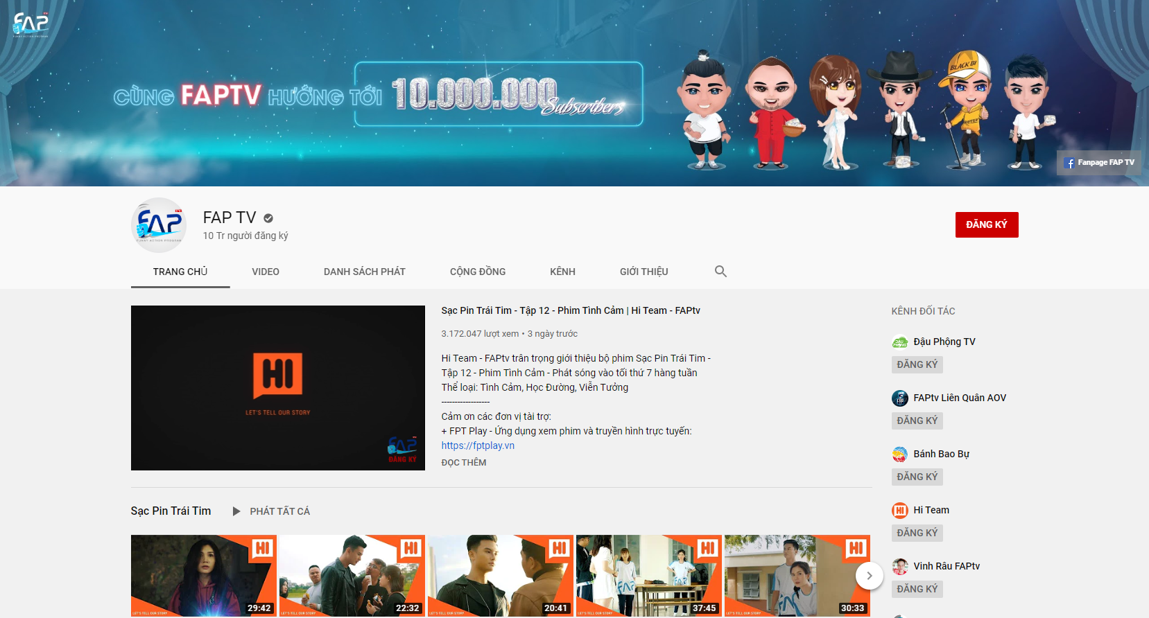 Channel Việt Nam đầu tiên chạm mốc 10 triệu sub chính là FAPTV